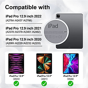 SUPFIVES Case for iPad Pro 12.9 2022 6th Generation: Upgraded Military Grade Shockproof Protective Silicone Cover for iPad 12.9 Inch 5th Gen 2021-Pencil Holder-Handle-Shoulder Strap-Kick Stand-Black