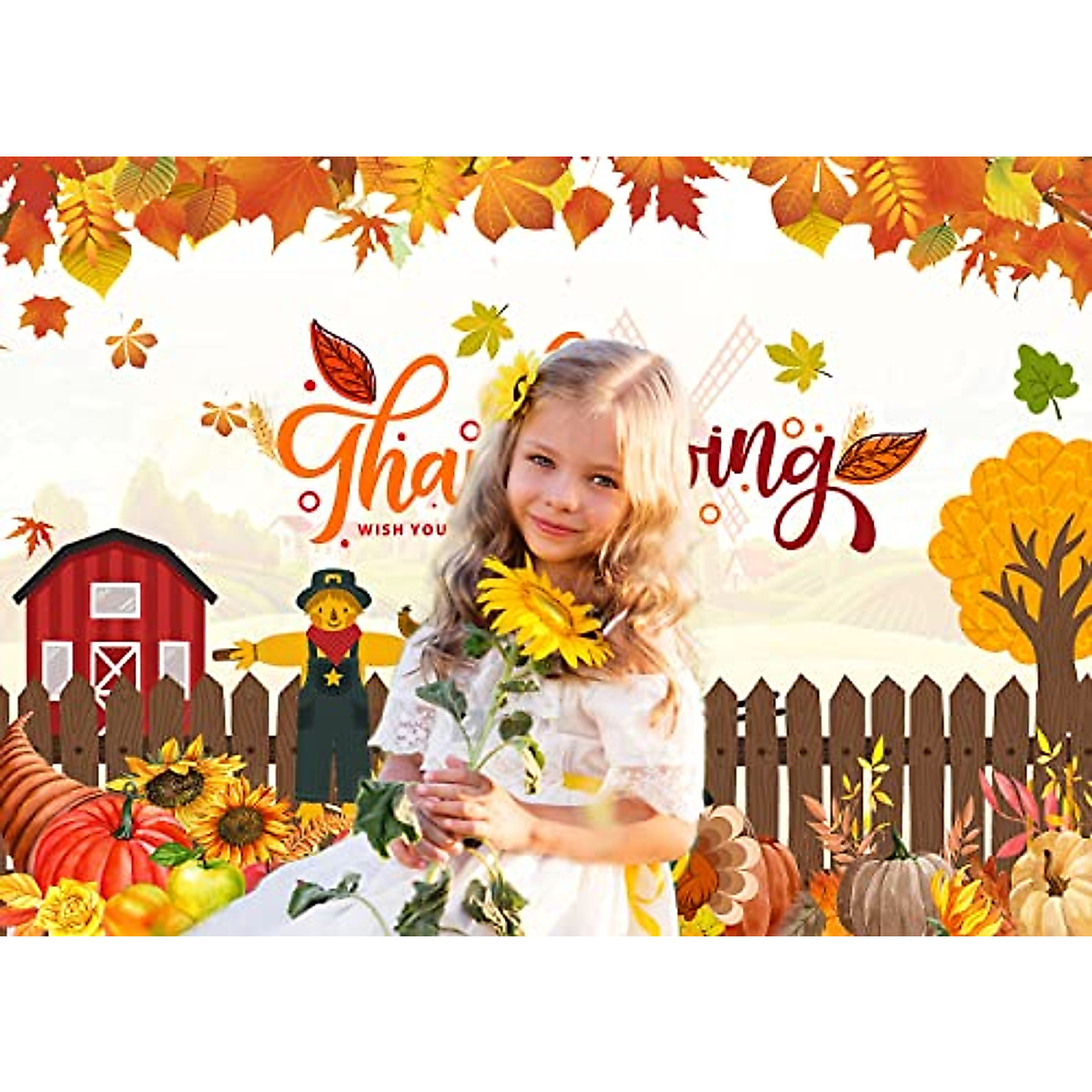 CYLYH 7x5ft Cartoon Fall Photography Backdrop Autumn Maple Forest Leaves Pumpkin Party Background Thanksgiving Party Supplies Farm Harvest Event Banner Baby Shower Thanksgiving Photo Backdrop D583