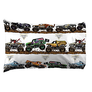 Jay Franco Monster Jam Tracks Twin Sheet Set - 3 Piece Set Super Soft and Cozy Kid’s Bedding Features Grave Digger & Megalodon - Fade Resistant Microfiber Sheets