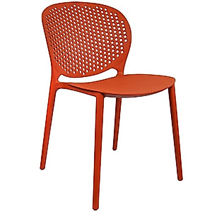 2xhome Modern Pool Patio Chair, Stackable Dining Side Chair for Indoor Outdoor Kitchen Living Room Restaurant, Orange, Single, Set of 1