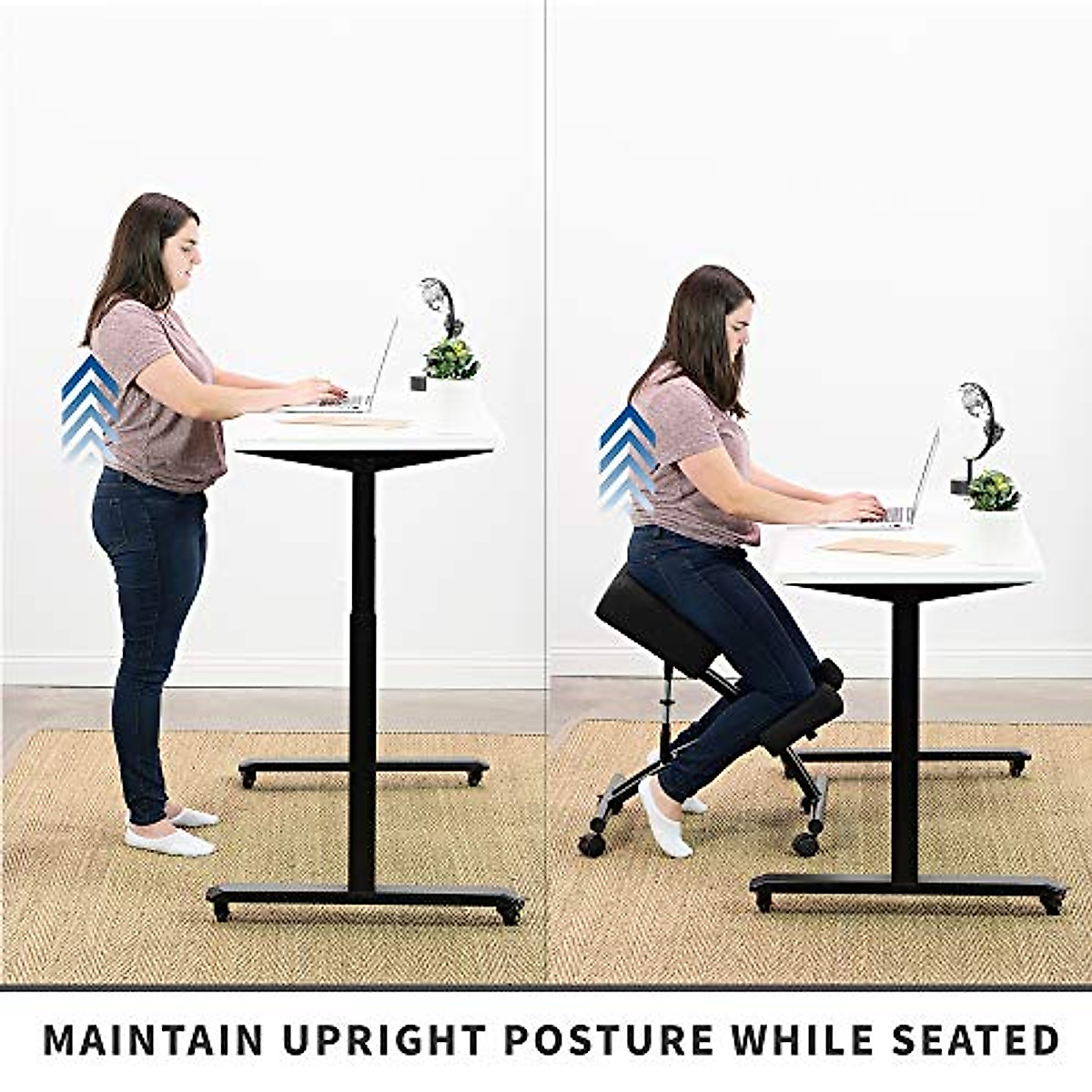 VIVO Kneeling Chair with Wheels, Adjustable Ergonomic Stool for Home and Office, Mobile Angled Posture Seat, Steel Frame & Black Cushions, CHAIR-K05B