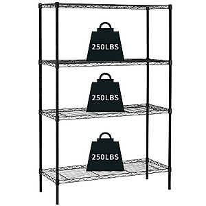 4-Tier Shelf Adjustable, Heavy Duty Storage Shelving Unit (250 Lbs Loading Capacity Per Shelf) Metal Shelves Steel Organizer Wire Rack Shelf for Pantry Garage Kitchen
