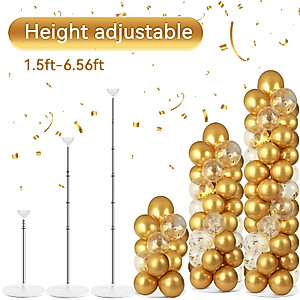 2 Sets Metallic Gold Balloon Column Stand Kit with 100 Balloons Adjustable Balloon Tower Stand with Bases for Floor Gold Confetti Balloons Column Kit for Birthday Wedding Anniversary Graduation Party