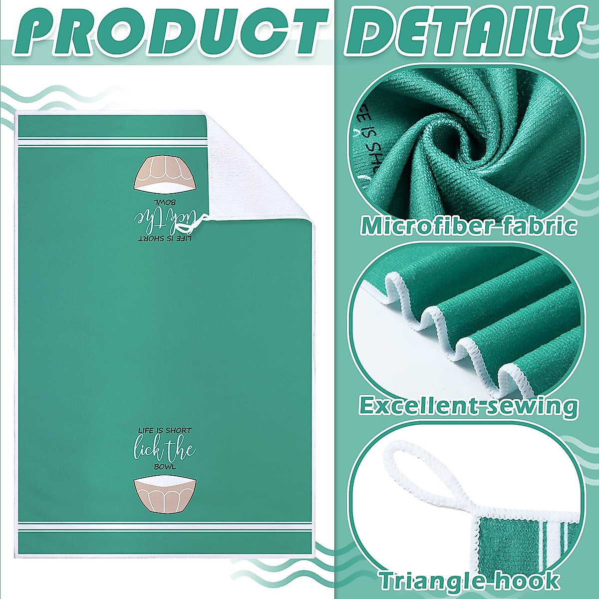 Bencailor 6 Pcs Kitchen Towels Absorbent Dish Towels Decorative Tea Towels Fast Drying Dish Cloths Hanging Reusable Cleaning Dishcloths for Cooking Baking Housewarming (Teal,Baking)