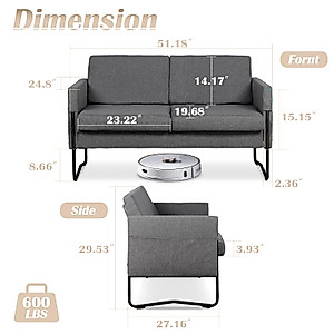COEWSKE 51” Comfy Black Couch Sofa with 2 USB Ports, Small Couches for Small Spaces, Mini Couch for Bedroom Teens with Steel Frame (Dark Gray)