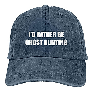 I'd Rather Be Ghost Hunting Hat Vintage Washed Distressed Cotton Cowboy Baseball Hat Navy Blue
