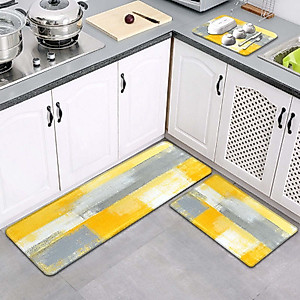 Lnond Kitchen Mat Set of 3 with Dish Drying Mat, Yellow Washable Cushioned Kitchen Rugs and Mats, Rubber Non Skid Kitchen Mats for Floor for Kitchen Laundry Room Front of Sink