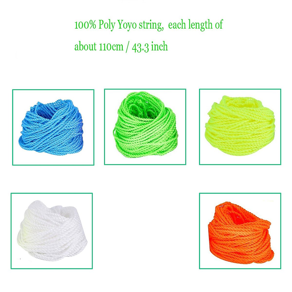 MAGICYOYO 100% Polyester Professional Yoyo Strings for Responsive and Non Responsive Yoyos - Pack of 25,Blue, Green, White,Yellow, Orange