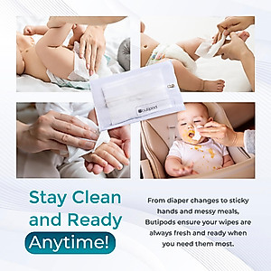 Butipods Reusable Travel Wipes Case - Portable Moisture-Retaining Pouch, Slim Holder and Convenient Container for Diaper Bag, Dispenser for Hand, Face, Makeup Removal, and Wet Wipes - Set of 2 (Clear)