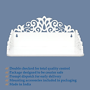 Heartily : Wall Mounted White Cast Acrylic Home Pooja Temple Mandir Puja Room Items Stand Home Decor Office Chowki Shelf Hanging Product (Height- 6.25, Length- 12 , Width-9.0 Inch) (White)