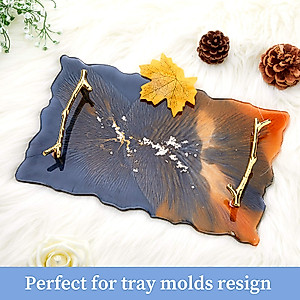 6 Pieces Tray Handles for Tray Molds Resin Tray Molds Handles Branches Shaped Stainless Steel Handles with Screw Sets for Silicone Serving Tray Mold, 4.8 Inch (Gold)