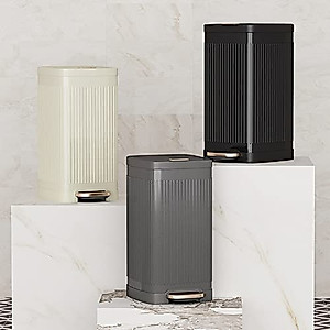 Aupekro Trash Can with Lid Soft Close, 5.2 Gallon Stainless Steel Garbage Can with Removable Inner Bucket, Rectangular Pedal Step Trash Can for Kitchen, Living Room, Office (Milky White)