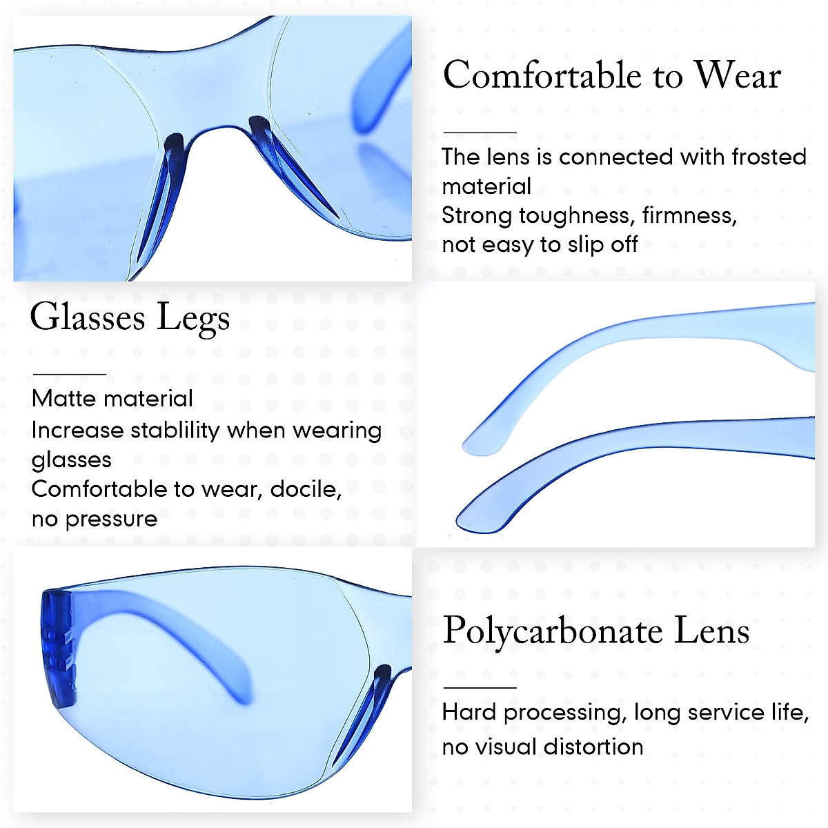 Yunsailing 48 Pairs Clear Safety Glasses Bulk, Safety Goggles Anti Fog Eye Protection Glasses, Scratch and Impact Resistant Protective Eyewear for Men Women Work Construction Shooting Laboratory, Blue