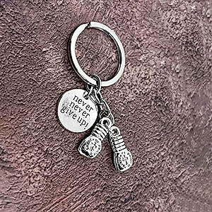 PHAETON 20PCS Never Give Up Boxing Keychain Boxing Gloves Charm Keyring Inspirational Gifts for Boxers Boxing Coach Boxing Keychain Fitness Gifts Boxer Fan GiftSport Lover