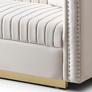 EMKK Living Room Furniture,Modern Upholstered 2-Piece Sofa Set Including 3 Seater, Loveseat,with Solid Wood Legs, Vertical Channel Tufted Backrest,Couch for Apartment with 4 Pillows, F-Beige