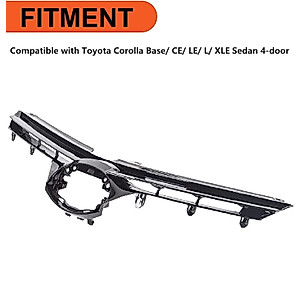 ECOTRIC Front Bumper Upper Hood Grille Compatible with 2017-2019 Toyota Corolla Base CE LE L XLE Sedan 4-door Black Replacement For 5311102B00