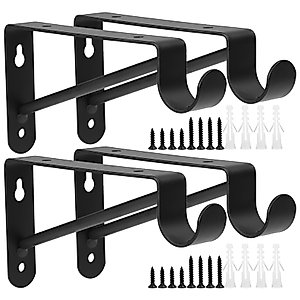 Shelf and Rod Brackets, 4 Pcs Closet Shelf & Rod Brackets Wall Mounted, Heavy Duty Closet Shelf Brackets, Closet Brackets with Rod Holder, Closet Shelves Support Brackets with Screws, Black