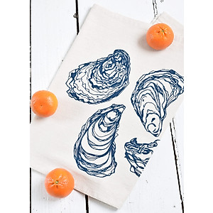 Tea Towel, Oyster Shell, Navy Blue, Nautical, Organic Cotton, Hand Screen Printed, Flour Sack Dish Towel, Sweet Housewarming Gift, Natural