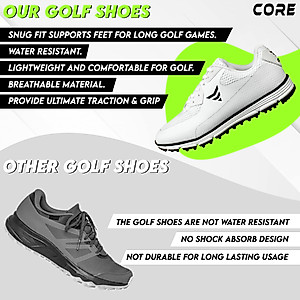 Core Golf Shoes – Water Resistant Golf Shoes for Outdoor Golf Sports and Training - Soft Breathable Lightweight Golf Shoes for Men and Women - Anti-Slip Outsole Cushioning Sneakers White