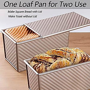 Bread Pans, Pullman Loaf Pan with Lid, Non-Stick Long Loaf Pans for Baking Bread, Aluminum Alloy Baking Bread Toast Mold with Dough Scraper Cutter