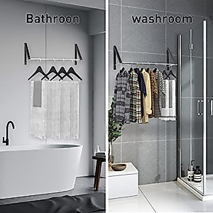 Anjuer Retractable Clothes Rack - Wall Mounted Folding Clothes Hanger Drying Rack for Laundry Room Closet Storage Organization, Aluminum, 2 Racks with Rod (Black)