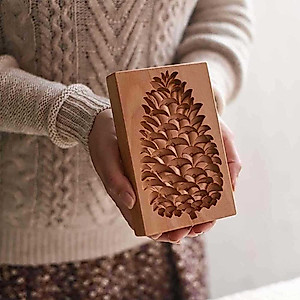 Ouhoe Cookie Cutter Embossing Mold,Pine Cone & Rose 2PC Funny Wooden Cookie Stamps for Baking,Gingerbread Mold,Pine Cone Mold,Baking Moulds. (Pine Cone & Rose), 10 x 10 x 2.5cm