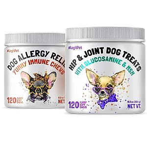 LEGITPET Allergy Relief Chews for Dogs & Immune Support with Kelp, Colostrum & Bee Pollen 120 Soft Chews and Hemp Hip & Joint Supplement for Dogs 120 Soft Chews Bundle - Made in USA