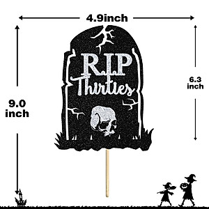 Rip Thirties Cake Topper, Death to My Youth/Rip to My 30th Cake Decor, Happy 40th Bithday Party Decoration Supplies, Black and Silver Glitter