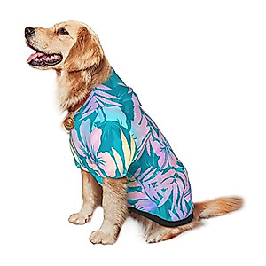 Large Dog Hoodie Turquoise-Blue-Pink-Flowers-Leaves Pet Clothes Sweater with Hat Soft Cat Outfit Coat Small