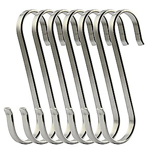 RuiLing 6-Pack Size X-Large Flat S Hooks Heavy-Duty Genuine Solid 304 Stainless Steel S Shaped Hanging Hooks,Kitchen Spoon Pan Pot Hanging Hooks Hangers Multiple uses.