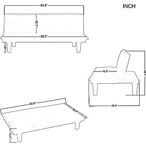 LCH Convertible Folding Sofa Bed, Futon Sofabed with 3 Adjustable Positions for Living Room, Home, 63.8” x29.9”x 28.3”, Black