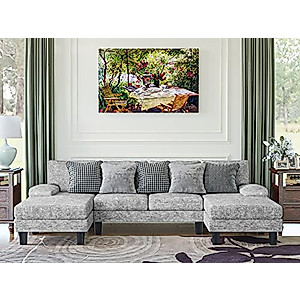 YESHOMY Convertible Sectional U-Shaped Couch with Soft Modern Cotton Chenille Fabric for Living Room, 4 Seats Oversized Sofas with Comfortable Backrest, Gray