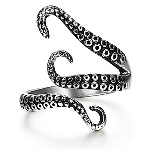 FIBO STEEL Stainless Steel Octopus Shape Rings for Men Women Vintage Rings,Size 7-13 (12)