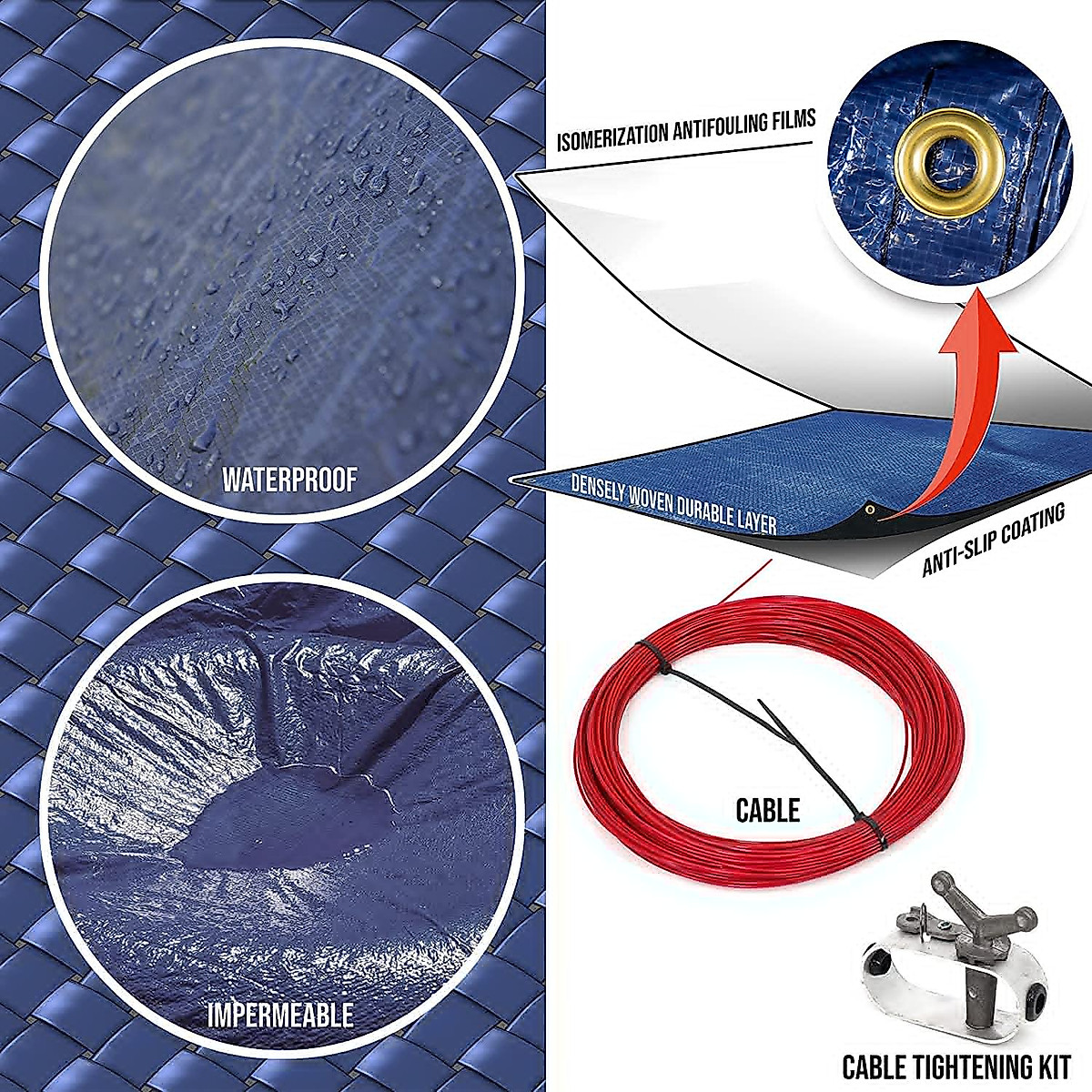 ColourTree 16’ x 32' Premium Rectangle Blue Winter Swimming Pool Cover Tarp Safety Heavy Duty, Waterproof, UV Resistant (Cover Size: 20' x 36'/ 4 ft.Overlap) ◆We Customize Size◆