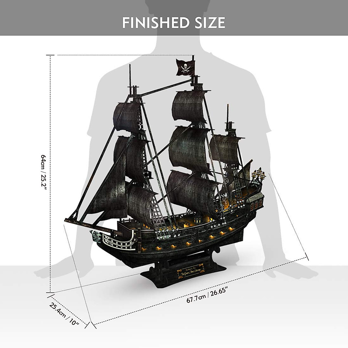 3D Puzzles for Adults - Led Pirate Ship Queen Anne's Revenge - Large 27'' Sailboat Puzzles - Desk Decor/House Warming/New Home/Christmas/Anniversary/Teacher Appreciation Gifts