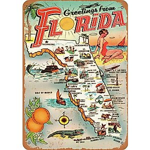 Vintage Retro Collectible Metal Tin Sign 1954 Greetings From Florida Wall Decoration For Home Bar Restaurant Garage Cafe Art Metal Sign Gift 8x12 Inch