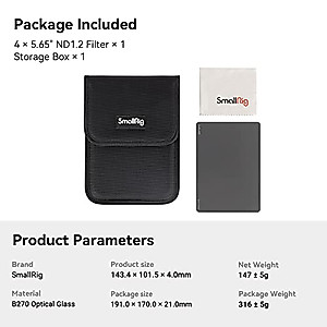 SmallRig 4 x 5.65 ND1.2 Filter (4 Stops), 4mm Thick Square Neutral Density Density Filter, with Multi-Layer Coatings Schott B270 Optical Glass, Fits for Matte Box – 3589