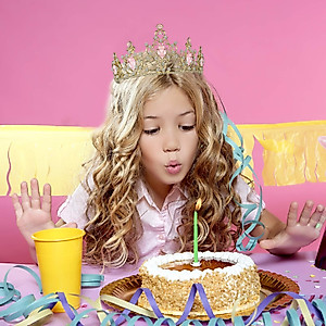 Pink Princess Tiaras for Girls, Gold Crystal Birthday Crown Headband for Toddler Little Girl Big Kid Girl Prom Costume Party