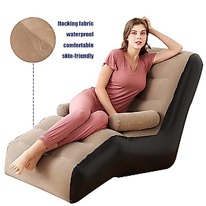 PLKO Inflatable Chaise with Household air Pump，Lounger Sofa for Indoor Living Room Bedroom, Outdoor Travel Camping Picnic,Brown