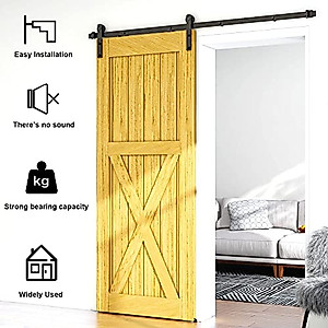 LQKUMJG 6FT Sliding Barn Door Hardware Kit for Single Wood Door, Smoothly and Quietly, Easy to Install Fit 35" Wide and 1.18"-1.96" Thickness Door Panel, Includes Installation Instruction