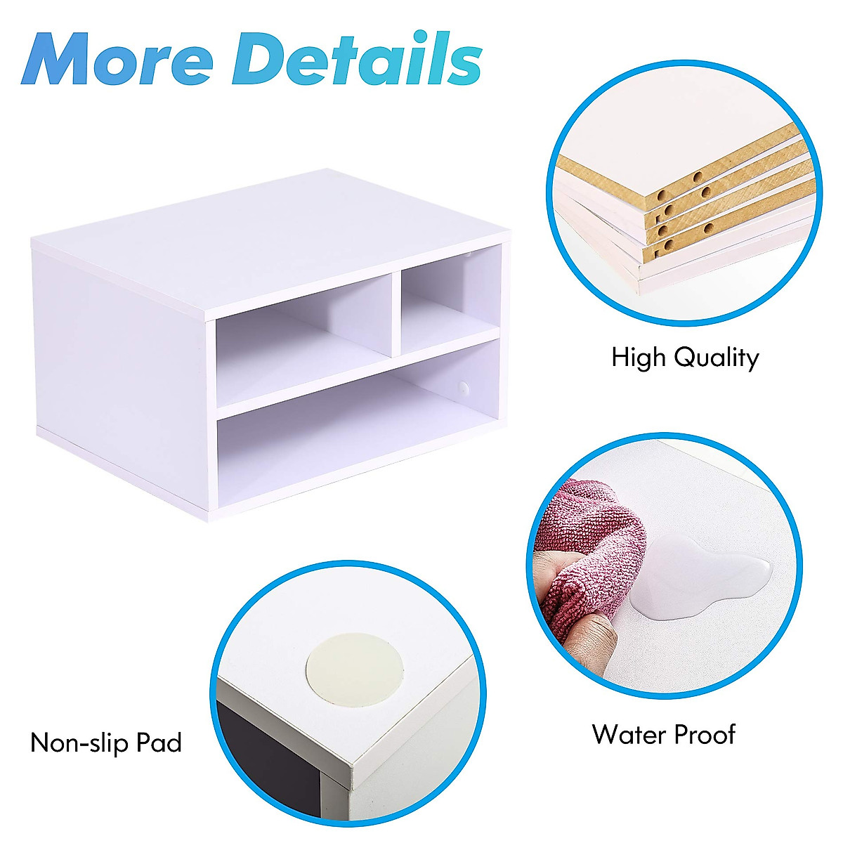 FITUEYES Desktop Printer Stand, White Wood Paper Organizer Printer Stands with Storage, Workspace Desk Printer Riser Shelf with Anti-Slip Pads for Home Office, 2 Tiers, 15.7" L x 11.8" W x 8.7" H