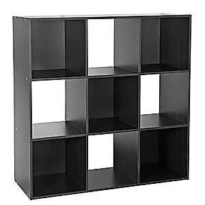 ZenStyle 9 Cube Storage Shelf Organizer, Wooden Bookshelf System Display Cube Shelves Compartments, Customizable W/ 5 Removable Back Panels (Black)