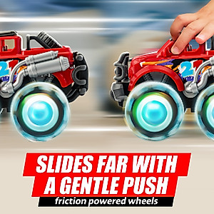 Vroomix 3Pack Monster Truck Toy - Toy Truck with Flashing LED Wheels - Light-Up Cars for Toddlers - Birthday Gift for Boys Girls - Friction-Powered