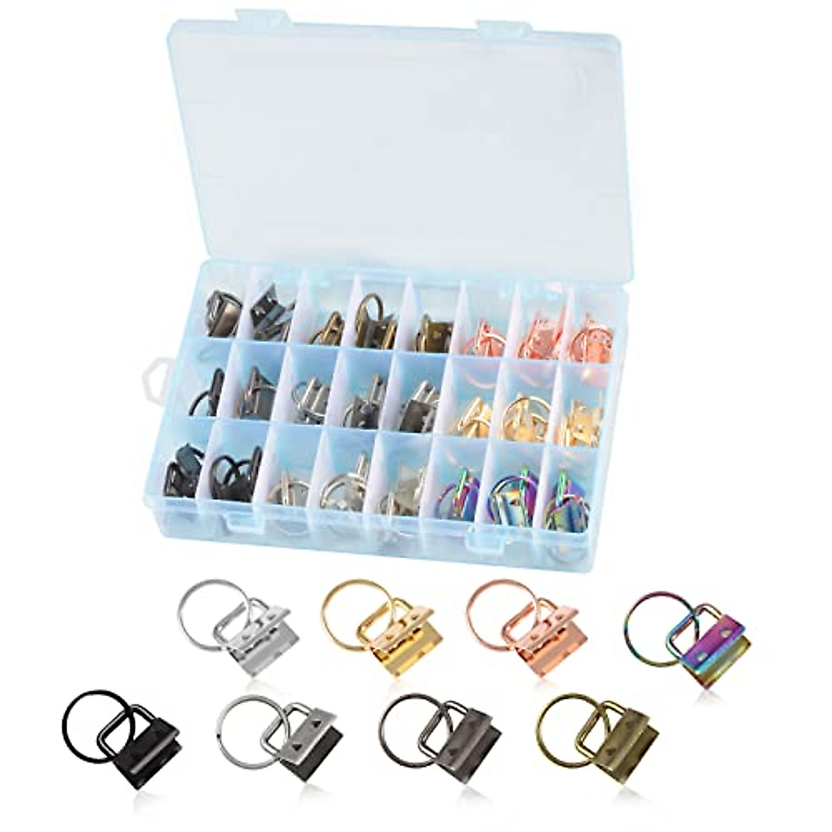 LEONTOOL 48 Pcs Key Fob Hardware Set 8 Colors Keychain Fob Hardware 1.25 Inch for Wristlet Keychain, Key Lanyard and Key Chain Making