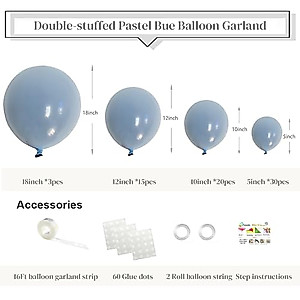 Dusty Blue Balloon Arch Garland Kit Double Stuffed Pastel Blue Black Balloons 18/12/10/5 Inch Different Sizes for Dusty Blue Baby Shower Birthday Wedding Bridal Shower Decorations Party Supplies