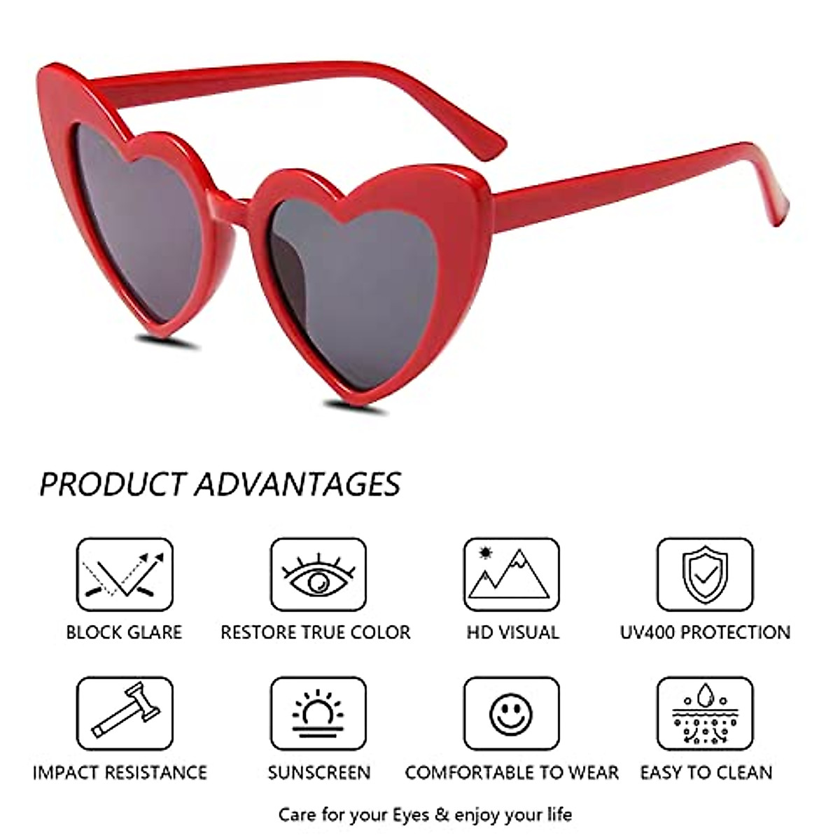 Heart Sunglasses for Womens,Retro Sunglasses,Beach Must Haves UV Protection Sunglasses,Women trendy Love Eyeglasses for Women With Portable Anti-Scratch Glasses Bag for Mountaineering,Swimming,City
