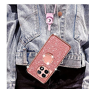 nancheng for Oneplus 11 Case (2023), Phone Case for Oneplus 11 5G Women Glitter Cute Luxury Soft Silicone Clear Case with Ring Stand Strap Lanyard Shockproof Protection Cover - Rose Gold