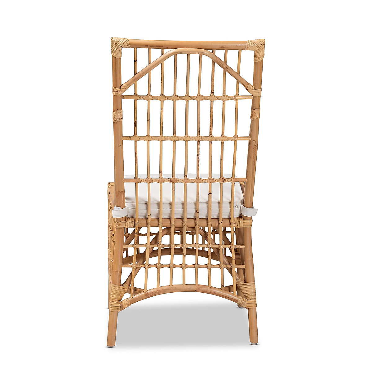 Baxton Studio Rose Dining Chair Dining Chair White Fabric Upholstered and Natural Brown Rattan Dining Chair