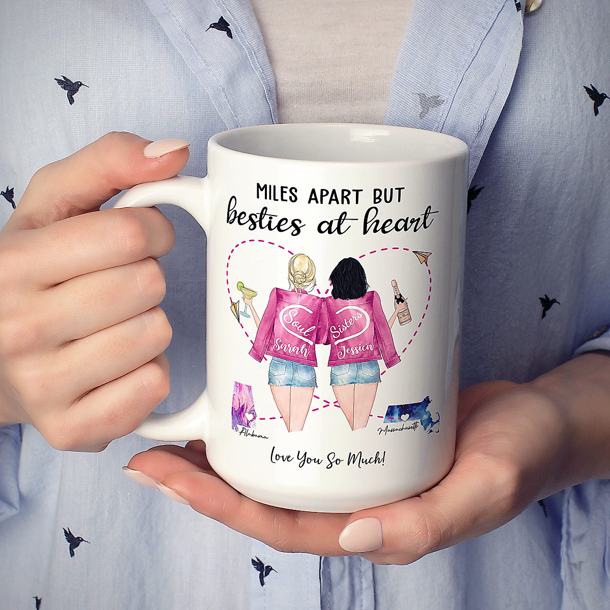 Best Friend Mug, Custom Best Friend Mug, Long Distance Friendship Gifts, Friendship Mug, Best Friend Coffee Mugs for Women, Girls, Besties Mug, BFF Gifts, Soul Sister Mug, Funny Friendship Gifts