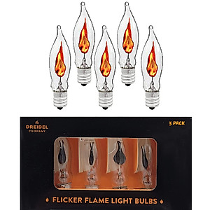 The Dreidel Company Flicker Flame Shaped Light Bulbs, E12 Replacement Bulbs, Dances with a Flickering Orange Glow, 1 Watt, 120 Volt (5-Pack)